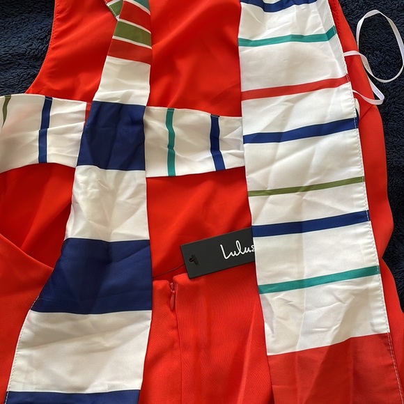 Lulus | Dresses | Lulus Joyful Red Orange Multi Stripe Tieback Dress ...